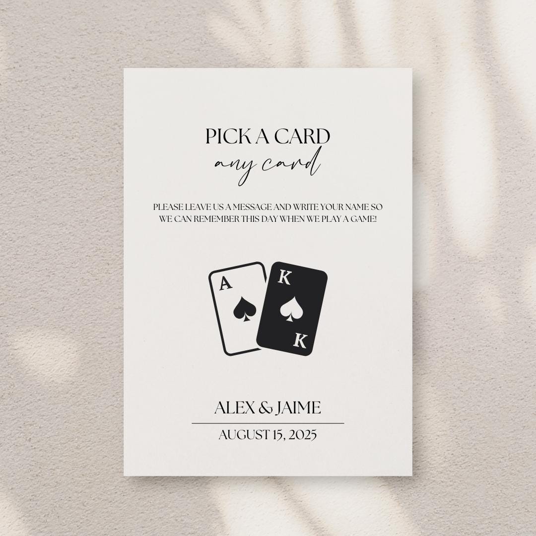 Pick A Card Guest Book Sign Template, Wedding Playing Card Sign, Sign ...