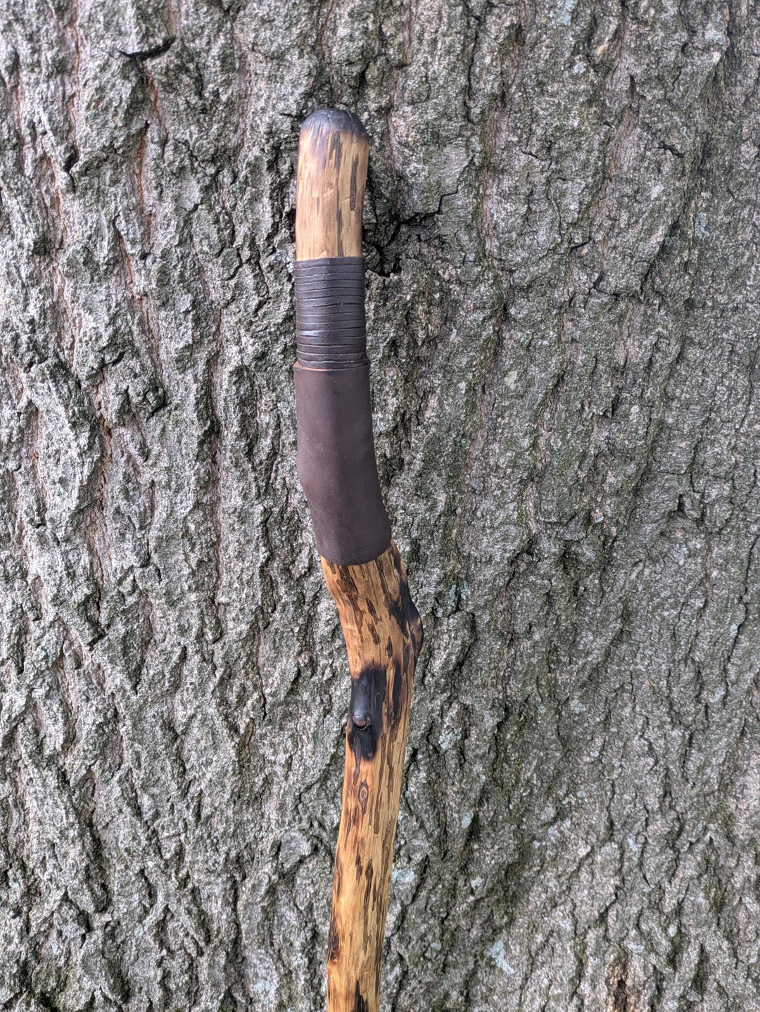 56" Non-kiln Dried Walking Stick, Fire-hardened Tip With Leather Grip ...