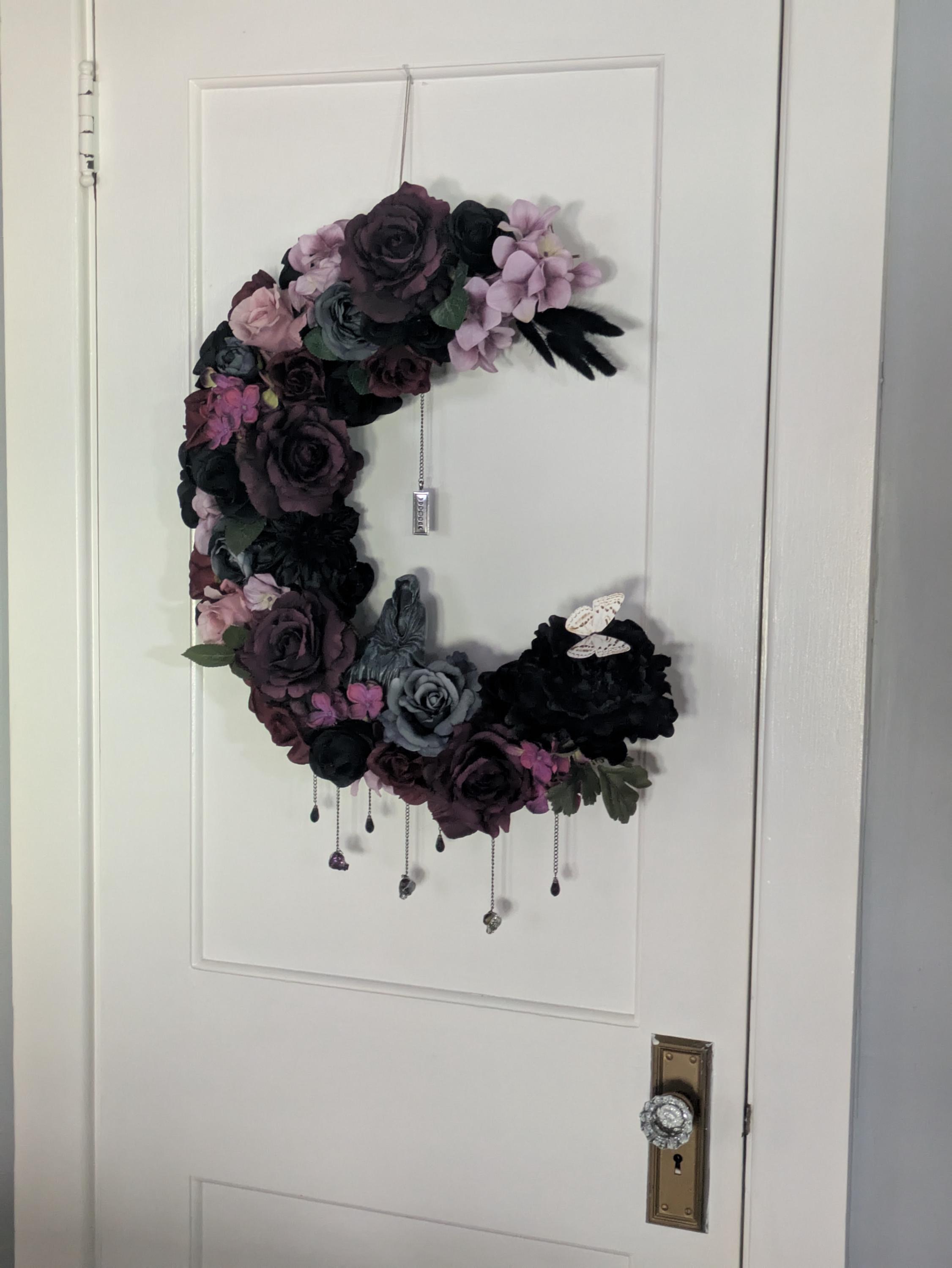 Moon Phase Wreath, Pink, Purple and Black With Moon Phase Pendant and ...