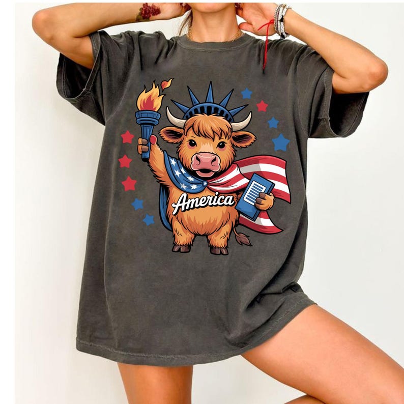Cute Liberty Cow PNG Highland Cow 4th of July Design Patriotic Animal ...