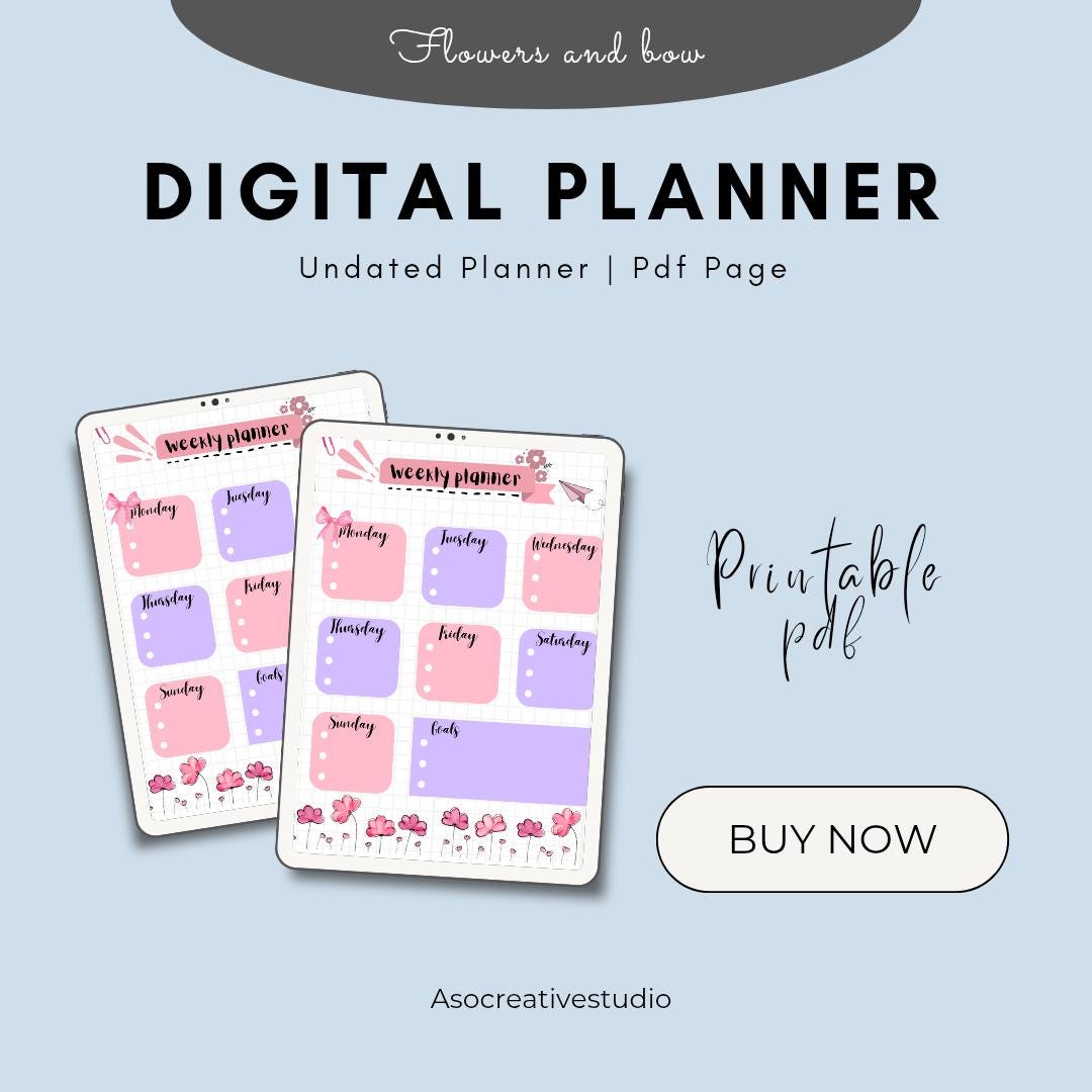 Pastel Weekly Planner | Printable Digital Planner PDF |pink & Purple ...