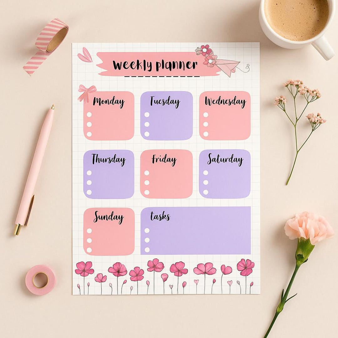 Pastel Weekly Planner | Printable Digital Planner PDF |pink & Purple ...
