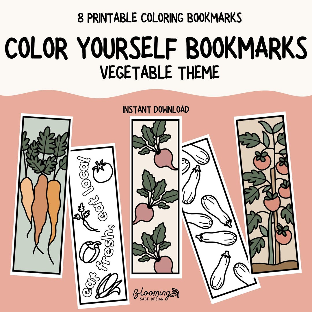 Vegetable Coloring Bookmarks | Garden Fresh Produce Reading Tracker ...