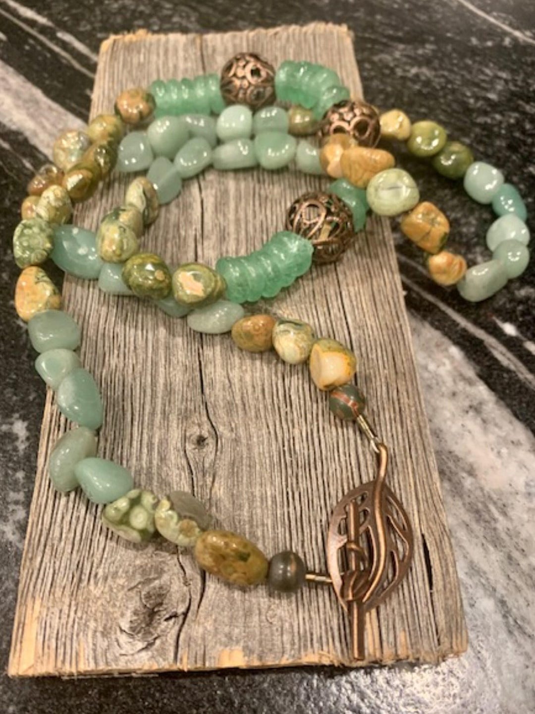 Filigree, Recycled African Glass, Adventurine and Agate Beaded Necklace ...
