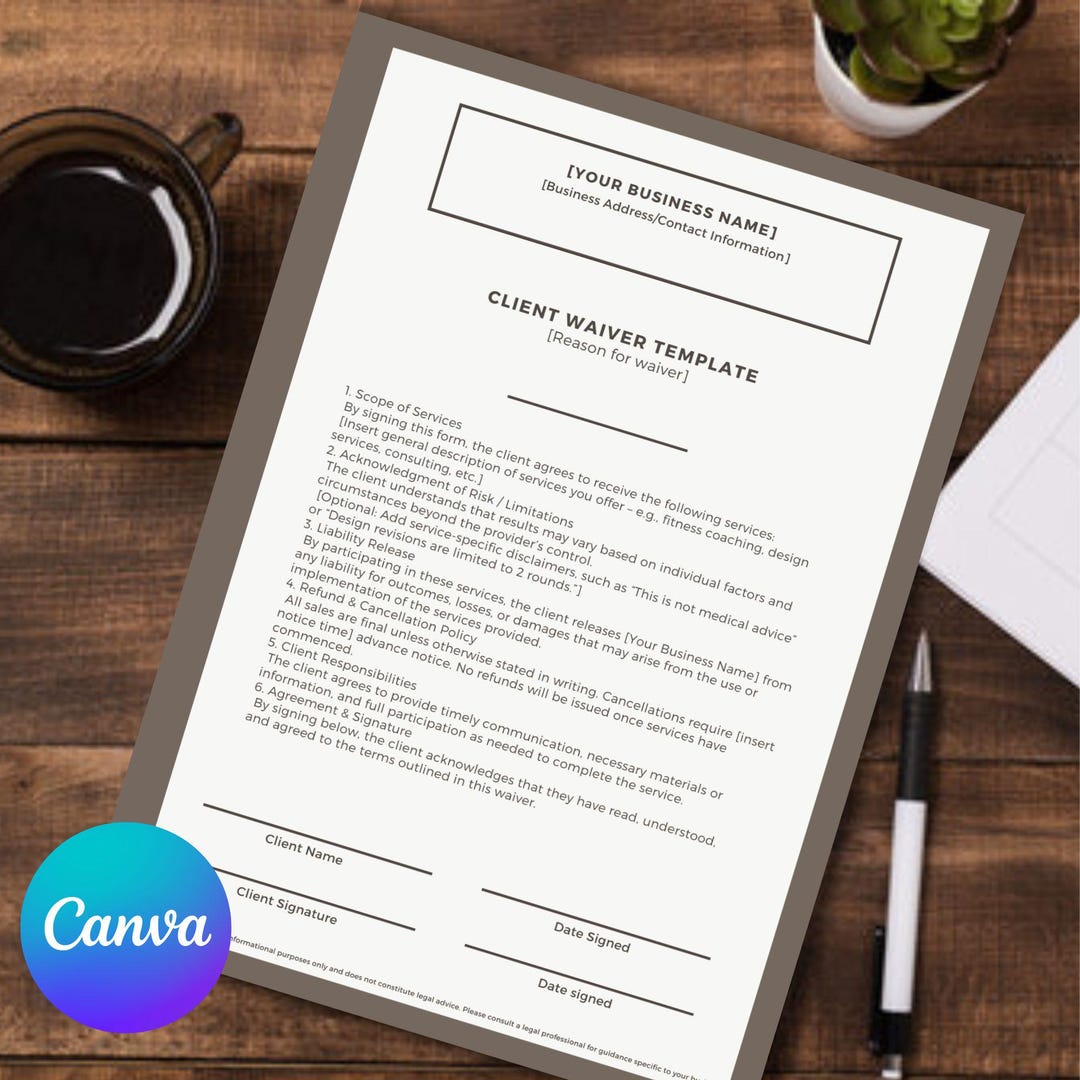 Client Waiver Template – Editable Service Agreement & Liability Form ...