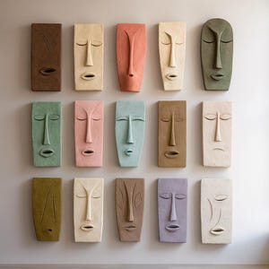 Set of Abstract Face Wall Sculptures: Modern Minimalist MDF Wall Masks ...