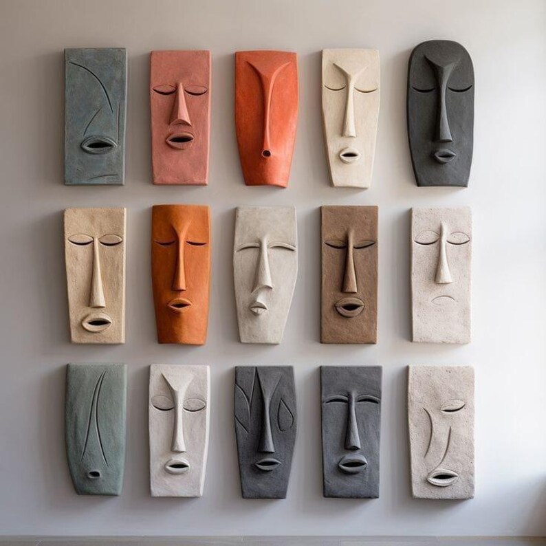 Set of Abstract Face Wall Sculptures: Modern Minimalist MDF Wall Masks ...