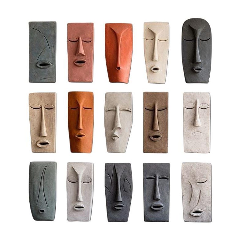 Set of Abstract Face Wall Sculptures: Modern Minimalist MDF Wall Masks ...