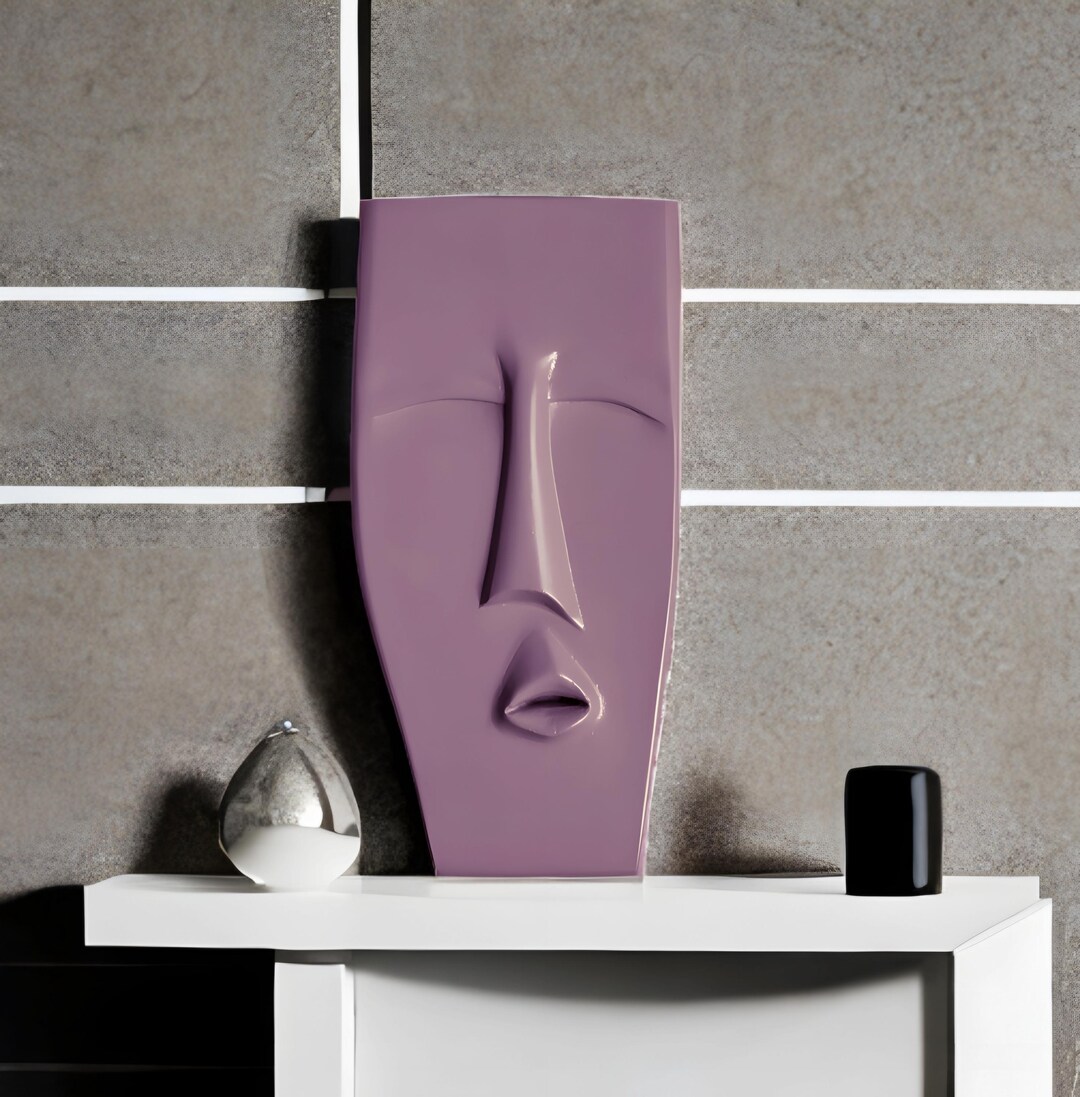 Lilac Face Wall Sculpture – Minimalist Abstract Mask Art – Handmade ...