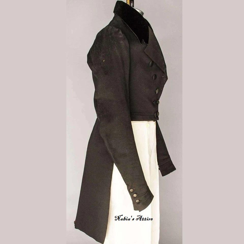 New Black Wool Regency Tailcoat, Men's Regency Tailcoat, Velvet Notch ...