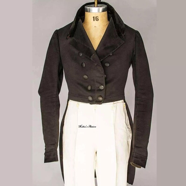 New Black Wool Regency Tailcoat, Men's Regency Tailcoat, Velvet Notch ...