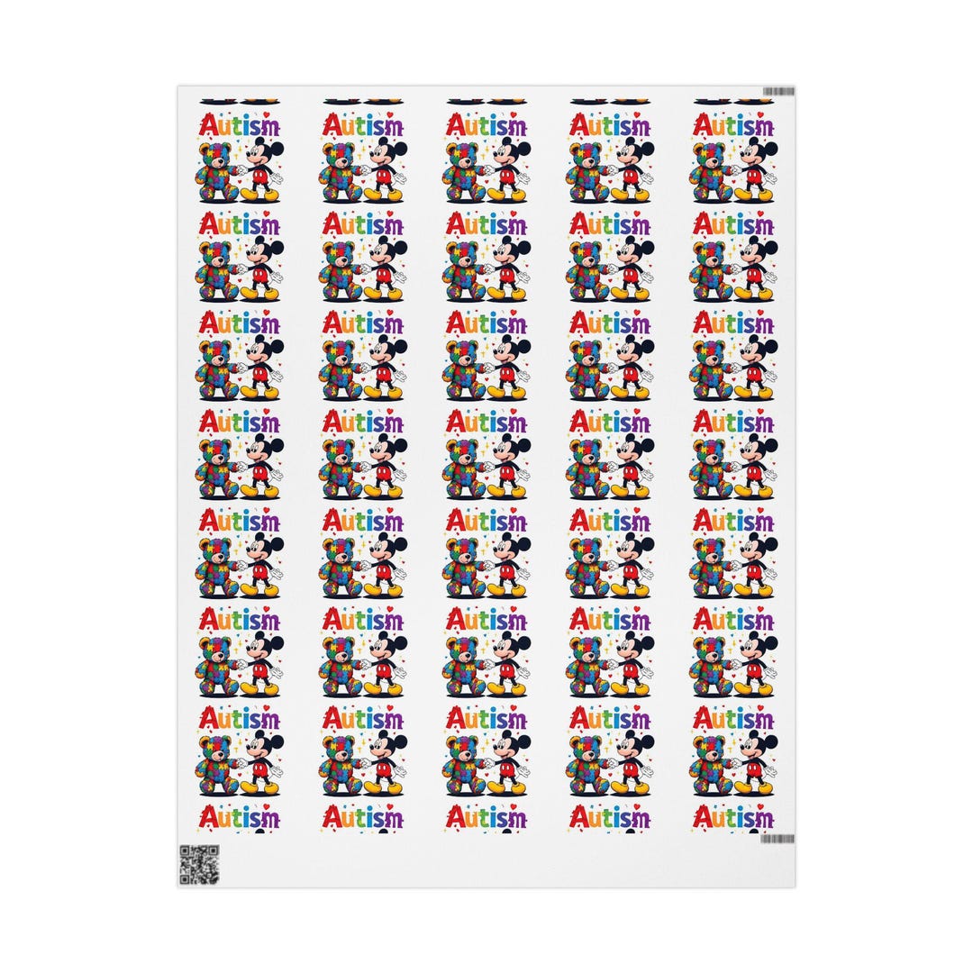Autism Awareness Mickey Puzzle Piece Characters Wrapping Paper ...