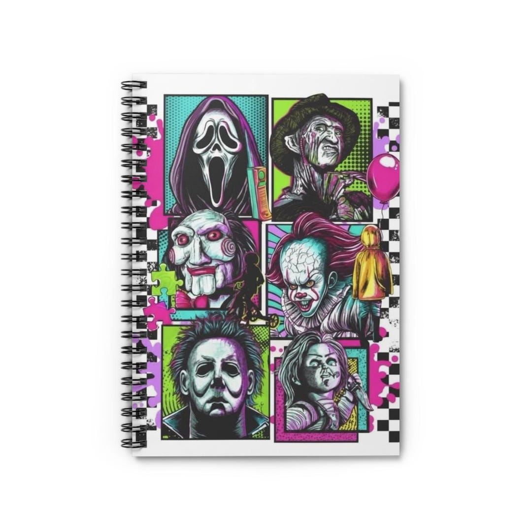 Horror Icons Collage Spiral Notebook | Neon Slasher Movie Villains - Etsy