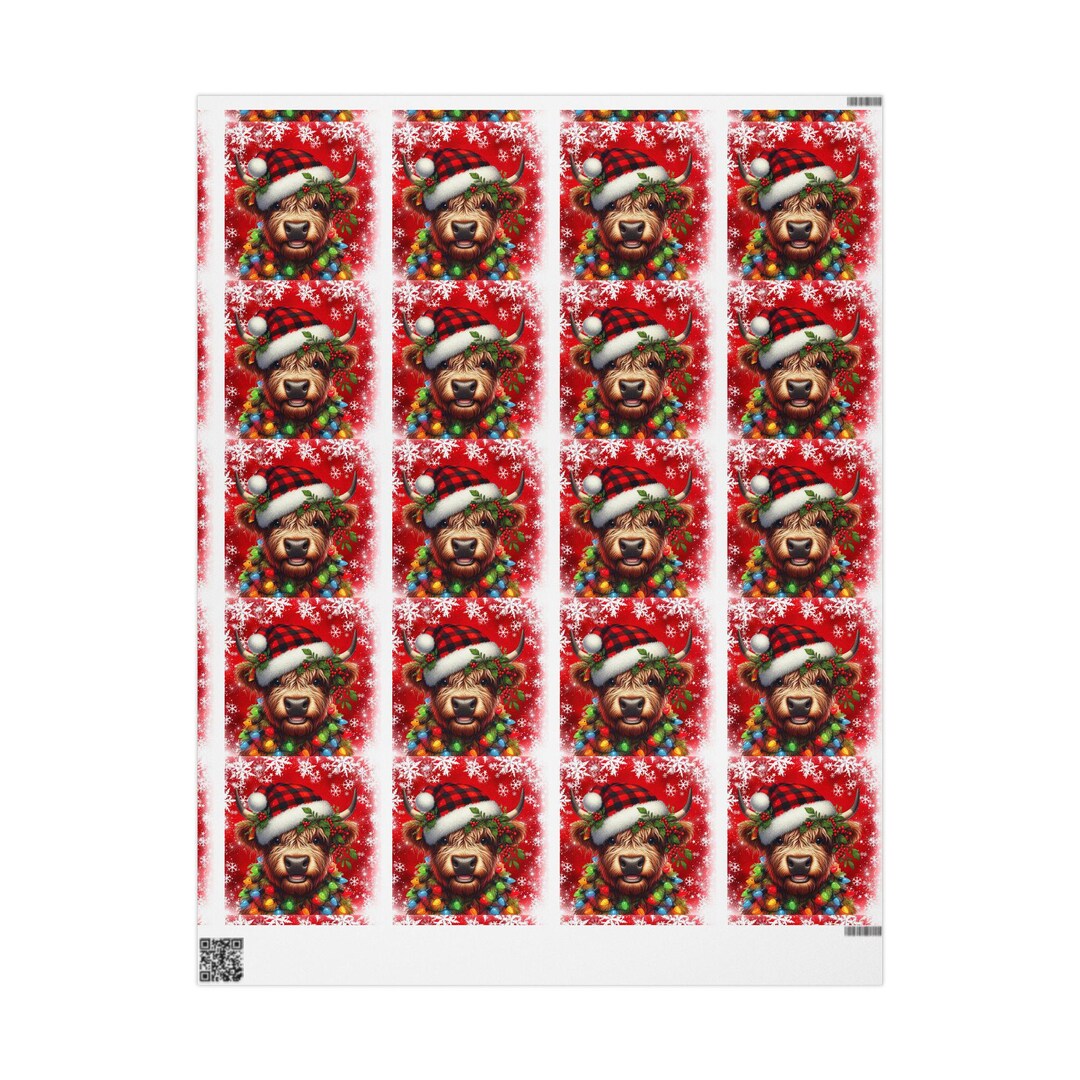 Christmas Highland Cow Gift Wrap | Red Snowflake Holiday Paper - Etsy