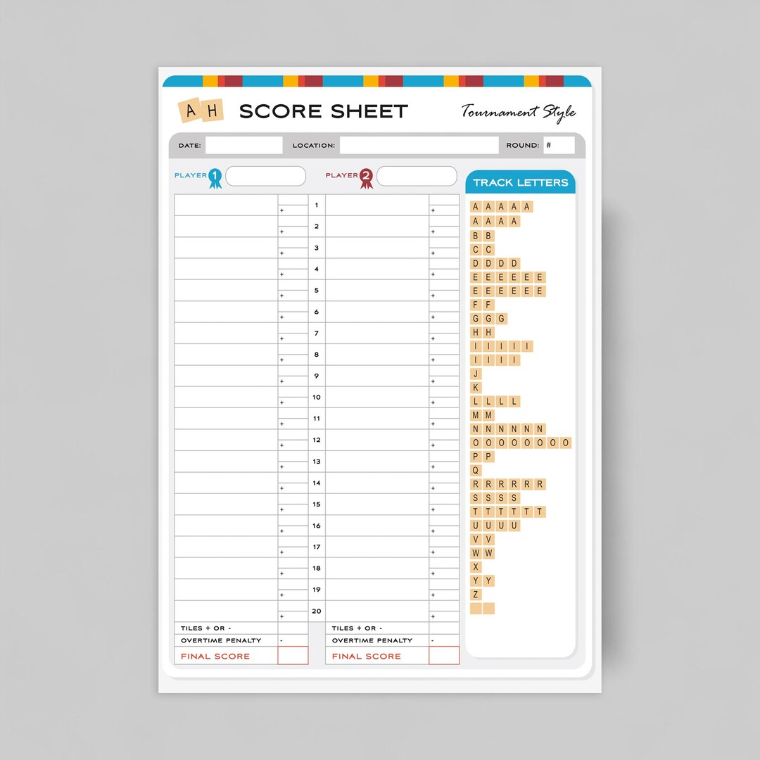 Printable Scrabble Score Sheets Tournament Style- Instant Download ...