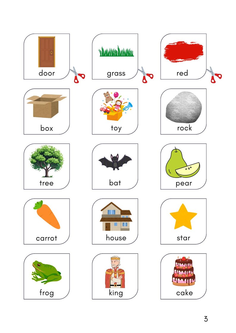 Rhyming Pairs Worksheet: Fine Motor Skills Activity (PDF Downloadable ...