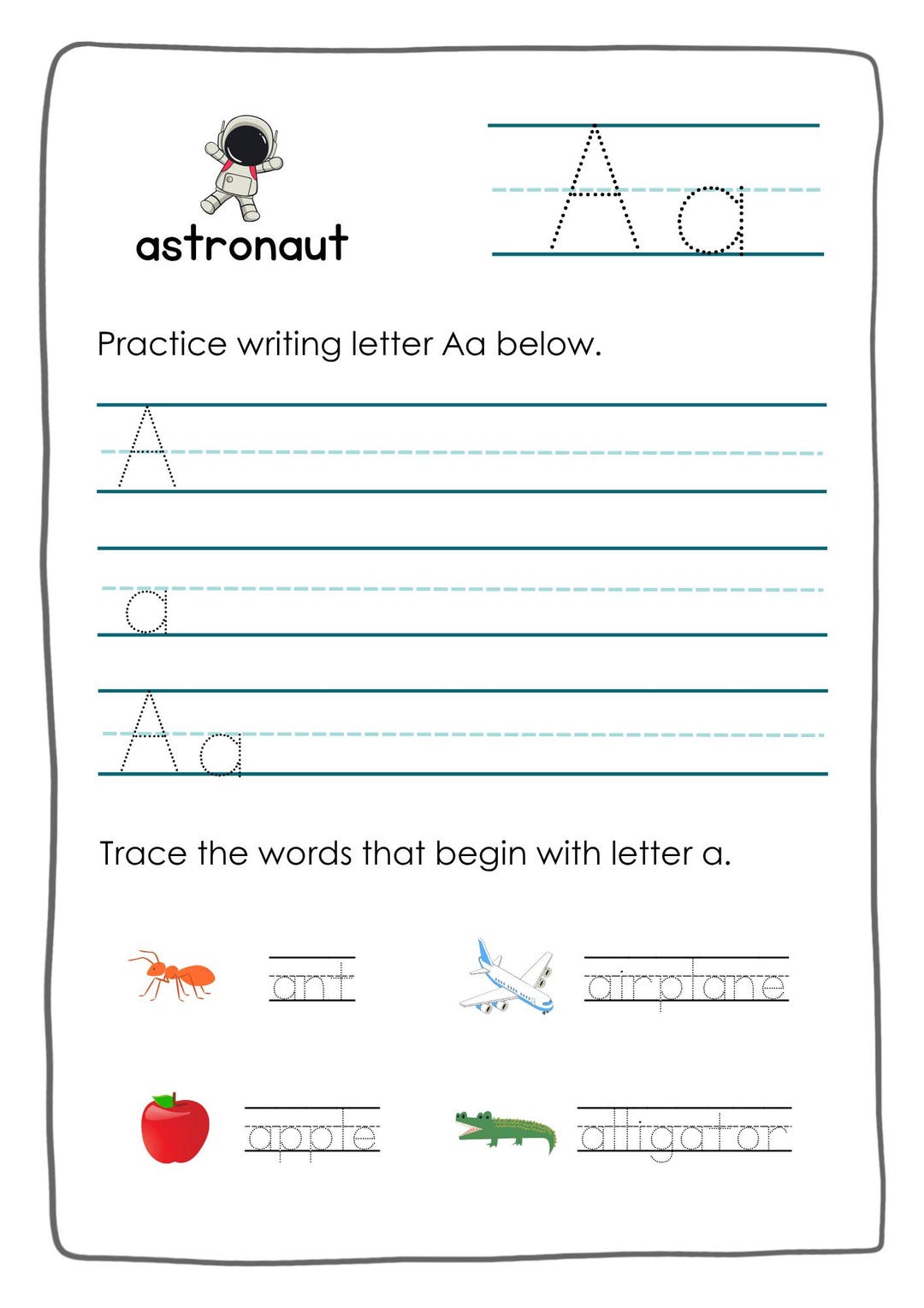 ABC Tracing Letters & Words A-Z - Etsy