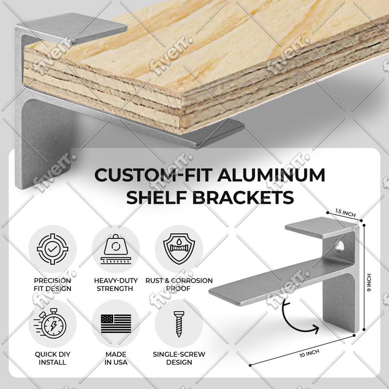 12 Solid Aluminum Shelf Brackets, Heavy Duty, for 3/4" Plywood (set of ...