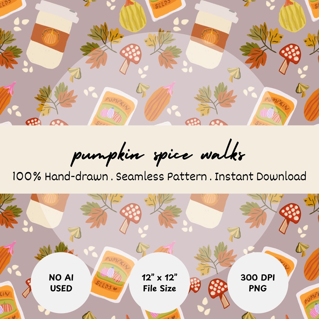 Pumpkin Spice Latte Themed Seamless Digital Paper, Repeating Pattern ...