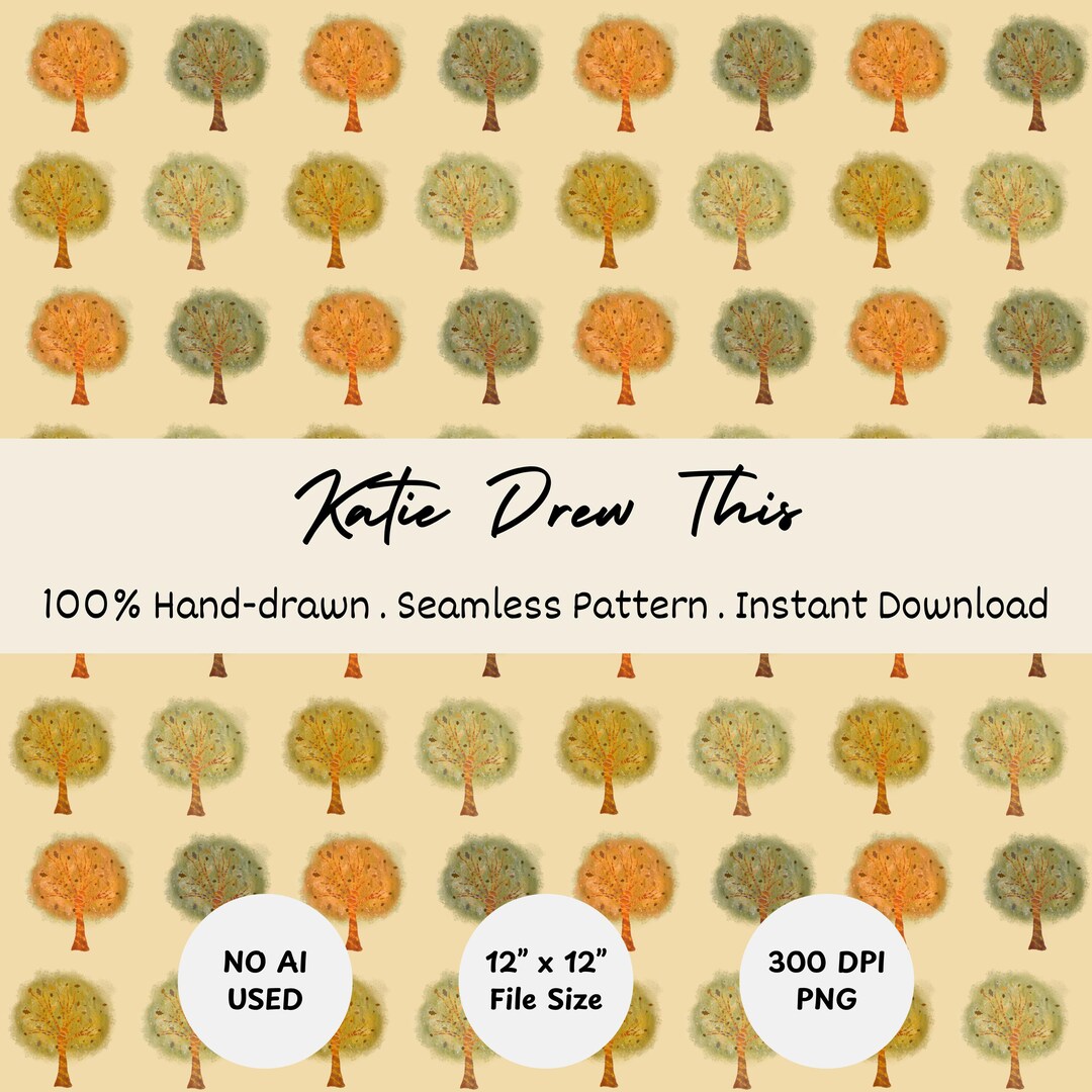 Whimsical Fall Trees Seamless Pattern – Watercolour Autumn Digital ...