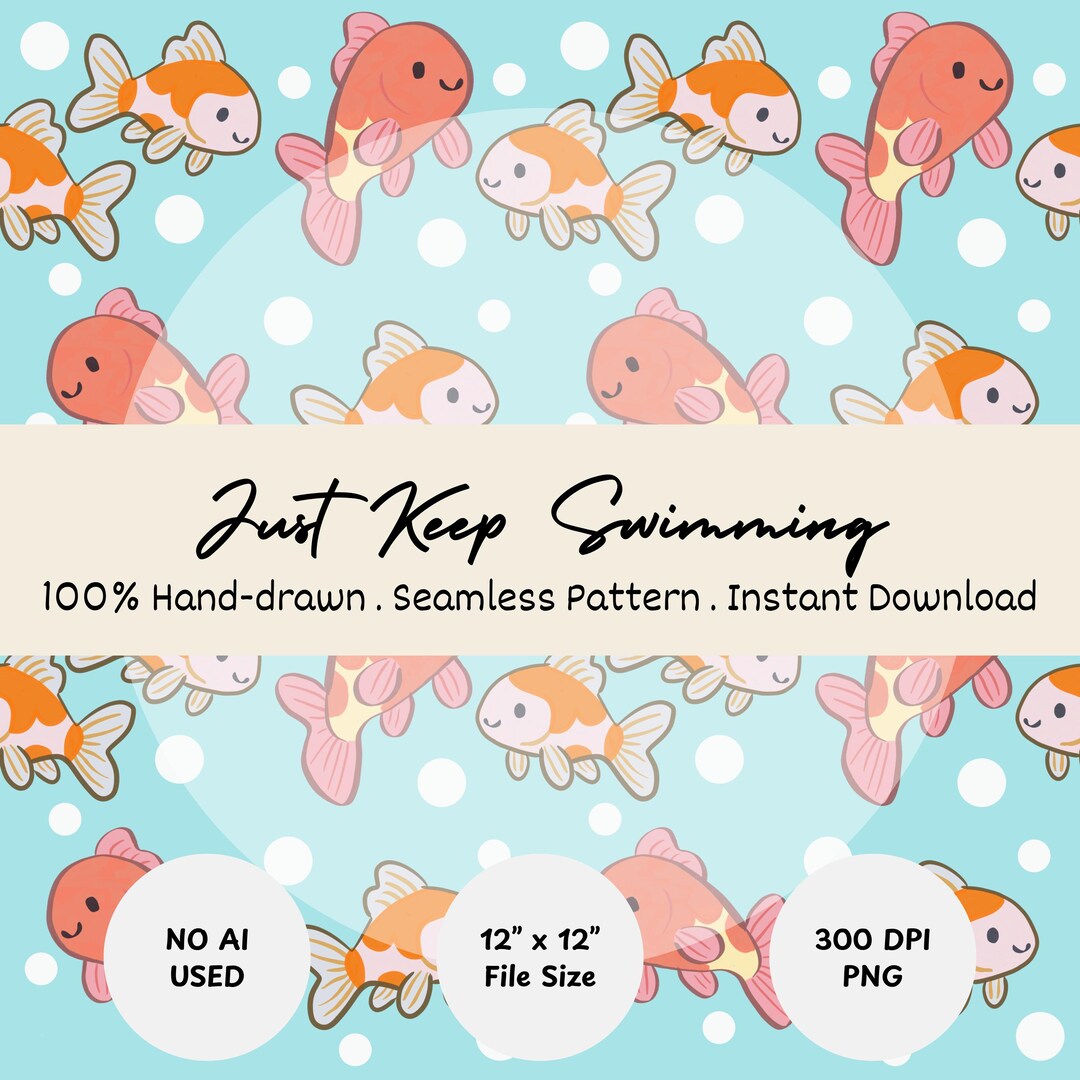 Cute Fish Seamless Pattern Digital Paper, Kawaii Ocean Animals ...