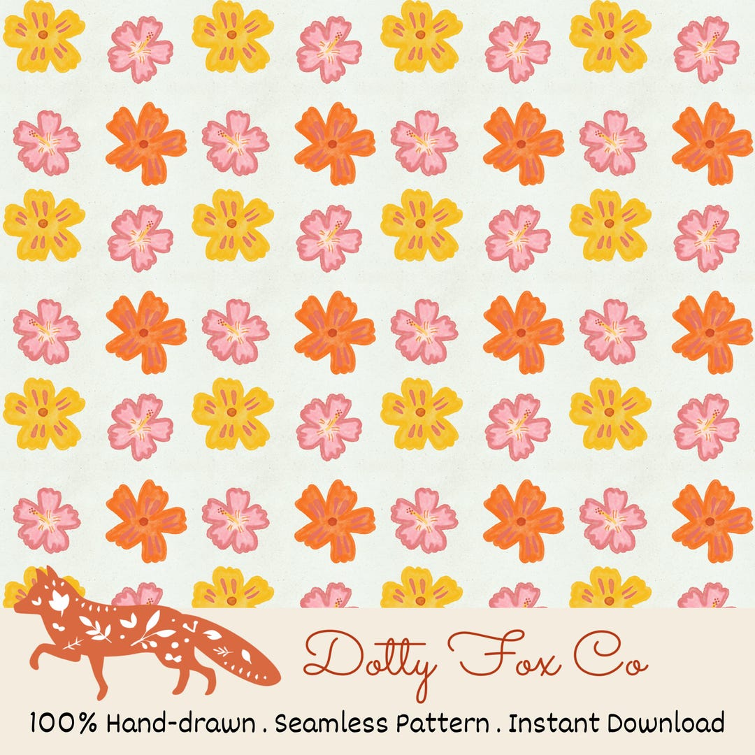 Hawaiian Flower Seamless Pattern: Tropical PNG Digital Paper (12x12 ...