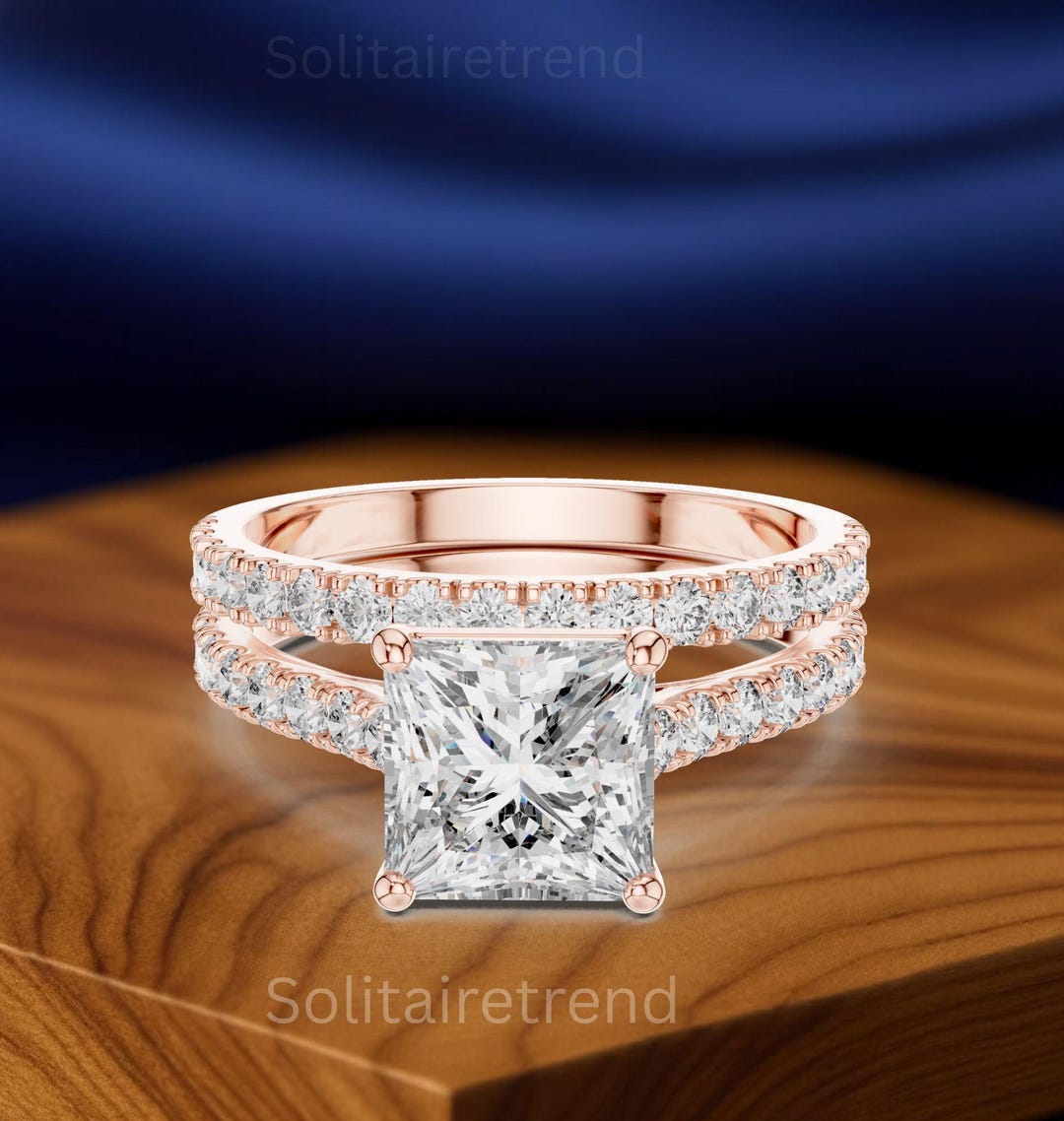 Princess Cut Diamond Ring CAD Design | 3.02 CTW, Round Cut Accent - Etsy