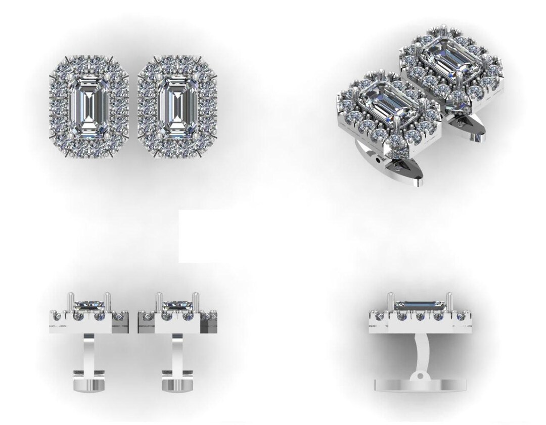 Emerald Cut Lab Grown Diamond Cufflinks: 14K Solid Gold French Pave - Etsy
