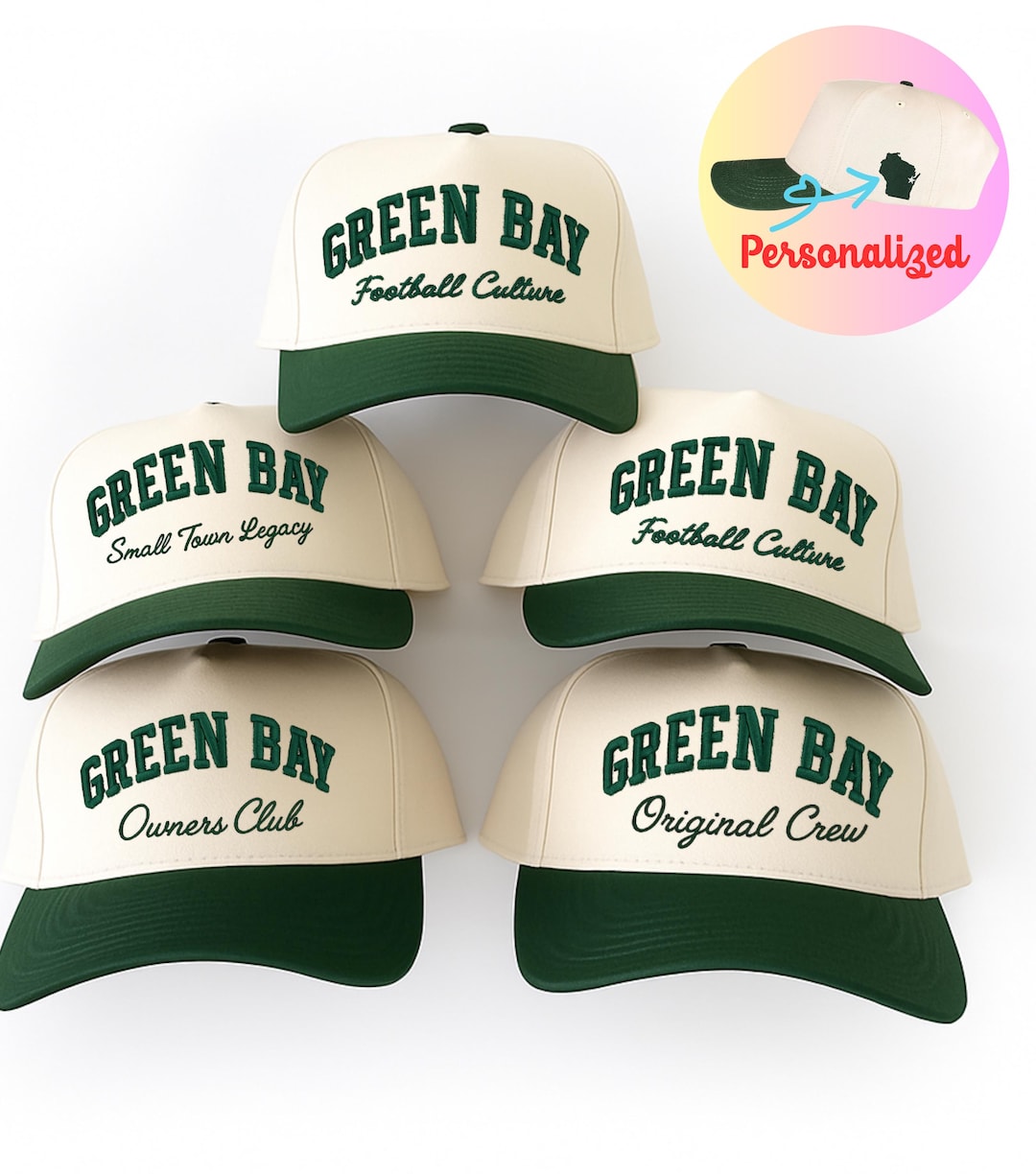 Custom Green Bay 3D Puff Embroidery Hat, Unique Gift Idea, Personalized ...