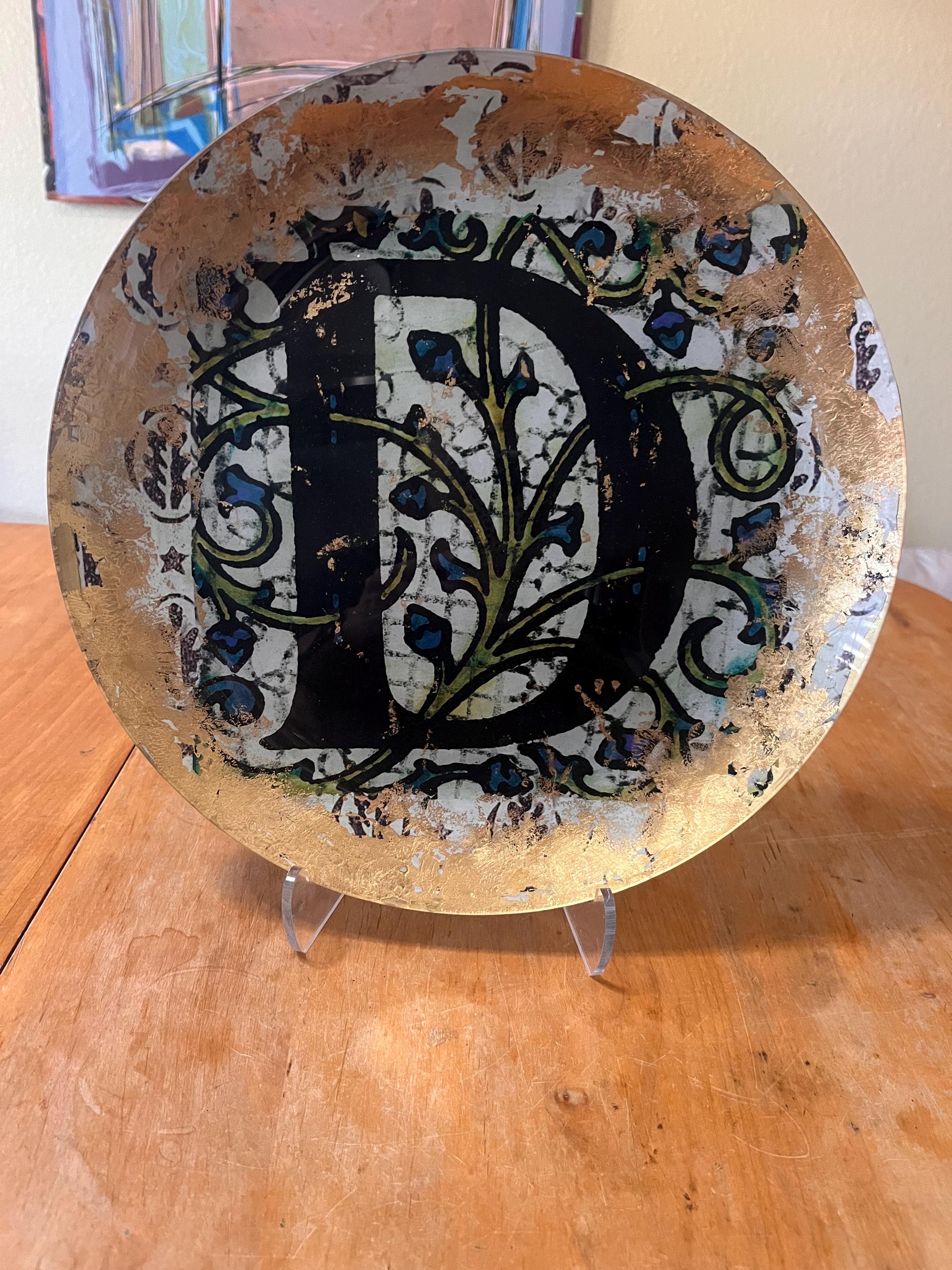 13 in Decoupage Signet Plate D Plate Custom Decoupage Metal Leading ...