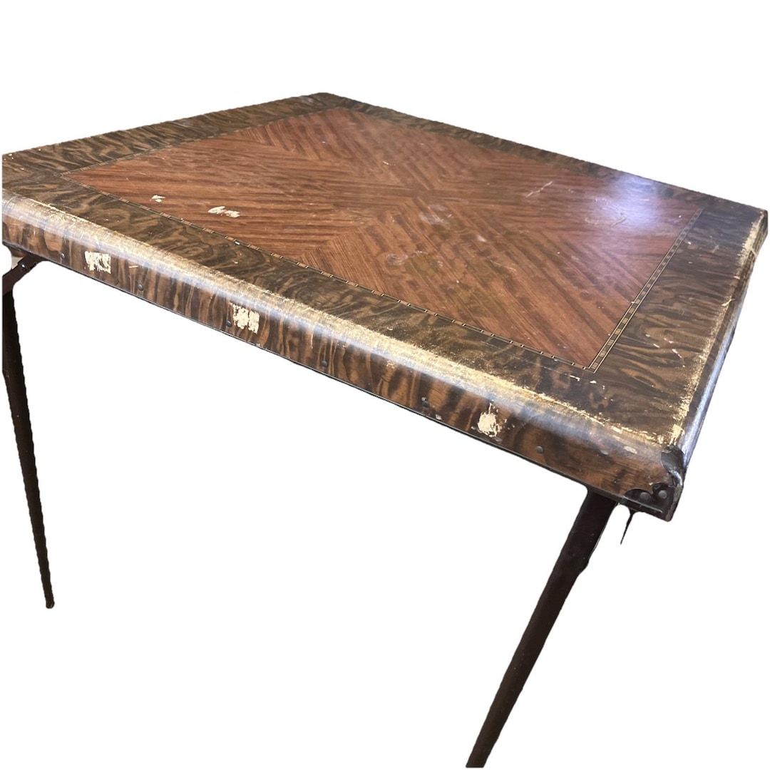 Vintage Folding Card Table 30” Sq Very Sturdy Wooden Metal - Etsy