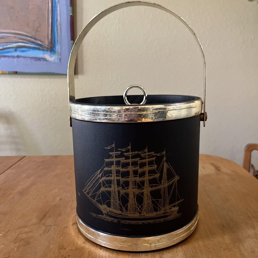 VTG MCM '60s Tall Ship Ice Bucket Brown W Gold Trim - Etsy
