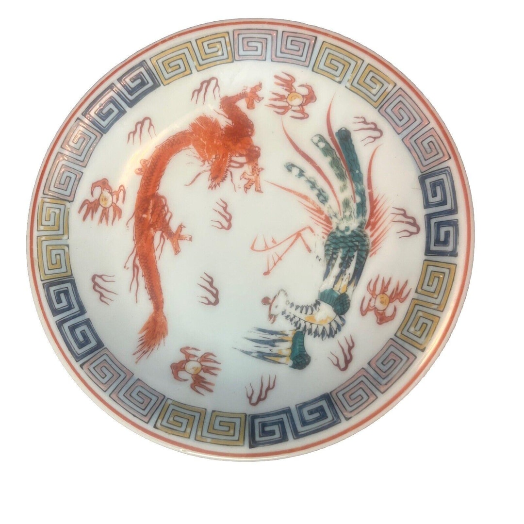 Vintage Japanese Porcelain Dragon 8in Hand Painted Plate Bats on ...