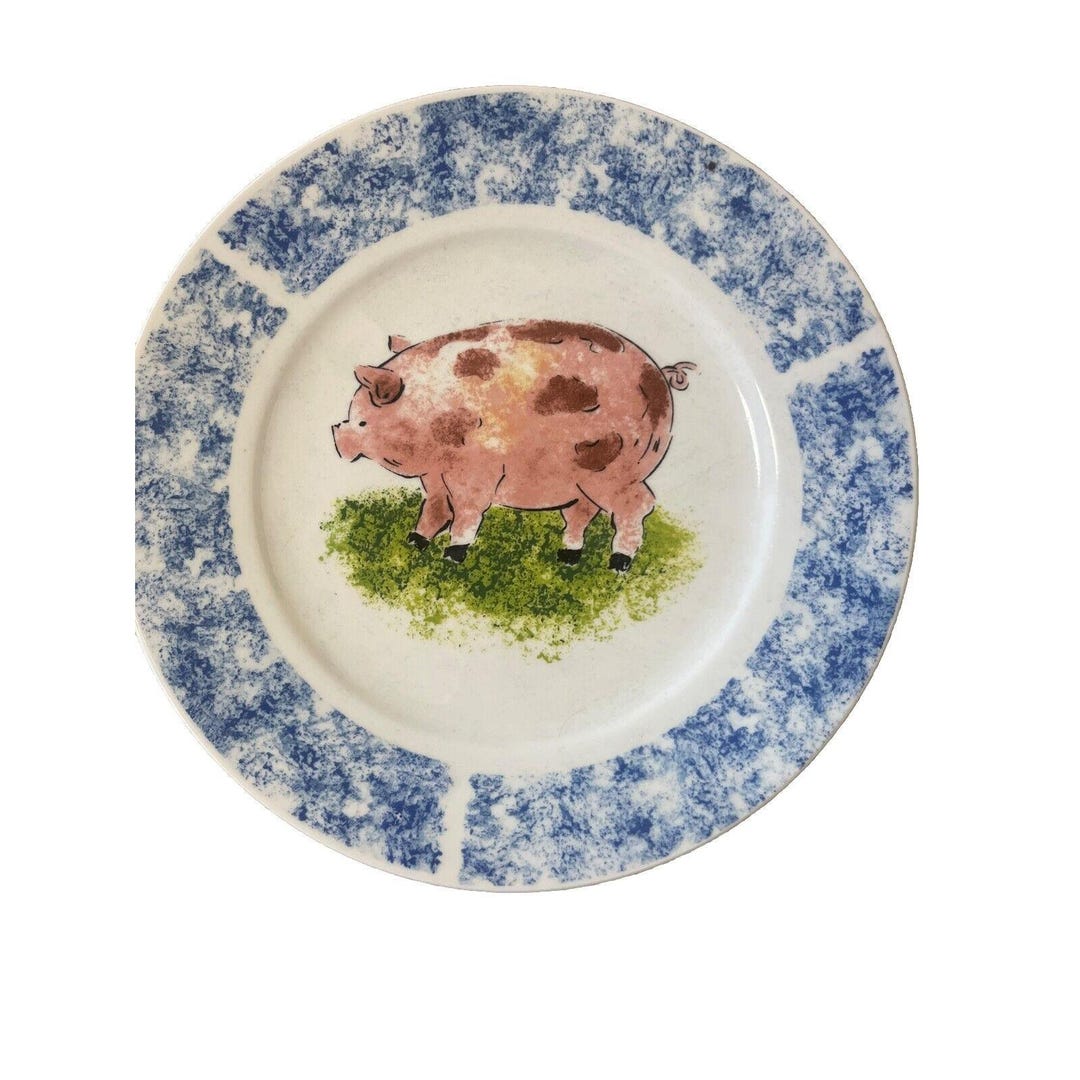 2 Dinner Plates, TABLETOPS UNLIMITED Country Barn Pig and Cow 10.5in ...
