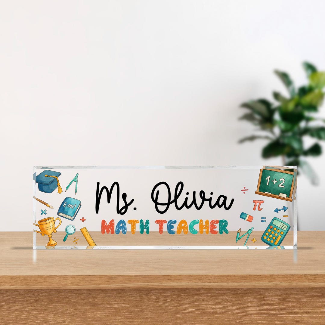 Math Teacher Desk Name Plate, Custom Math Teacher Name Plaque, Back to ...