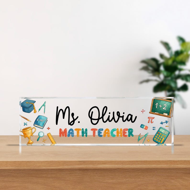 Math Teacher Desk Name Plate, Custom Math Teacher Name Plaque, Back to ...