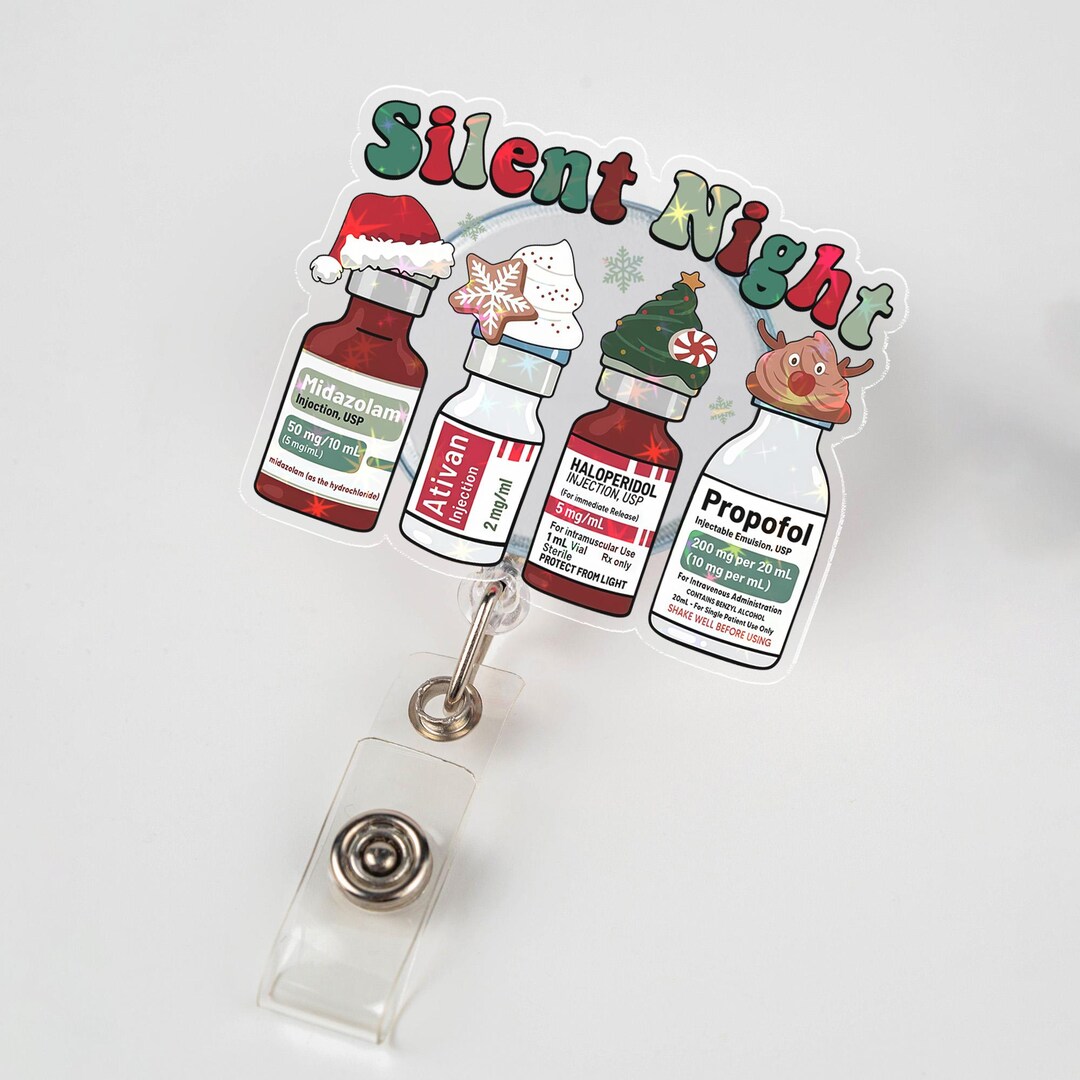 Silent Night Funny Nurse Badge, ICU Nurse Christmas ID Clip, ER Nurse ...