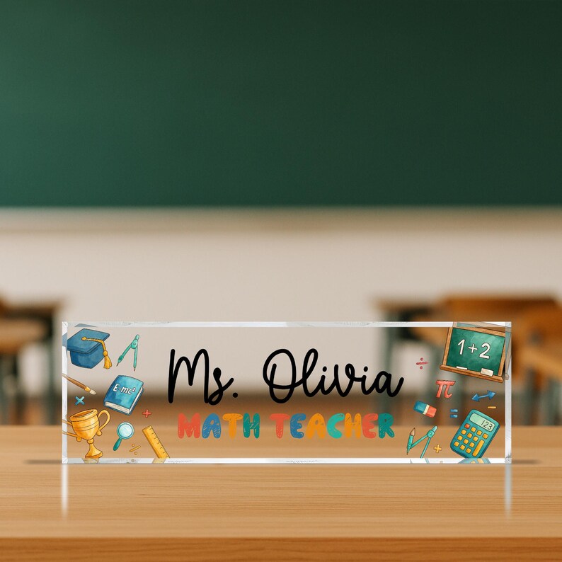 Math Teacher Desk Name Plate, Custom Math Teacher Name Plaque, Back to ...