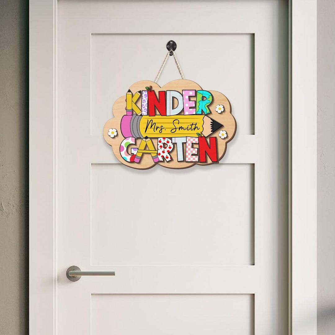 Retro Teacher Sign, Classroom Wood Door Sign, Custom Teacher Classroom ...