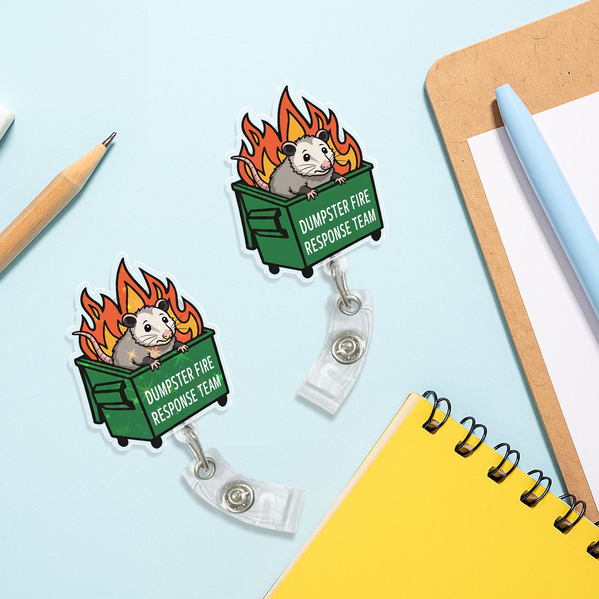 Possum Dumpster Fire Response Team Badge Reel, Funny Opossum ID Clip ...