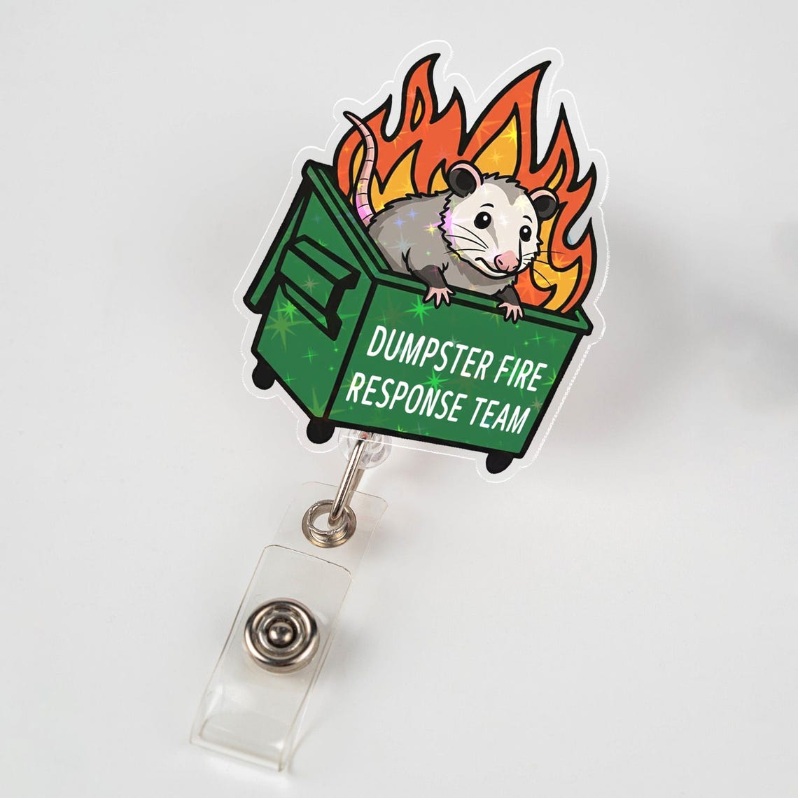 Possum Dumpster Fire Response Team Badge Reel, Funny Opossum ID Clip ...