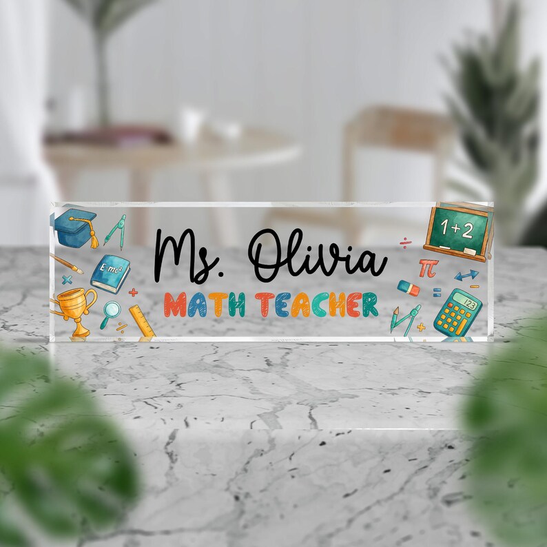 Math Teacher Desk Name Plate, Custom Math Teacher Name Plaque, Back to ...