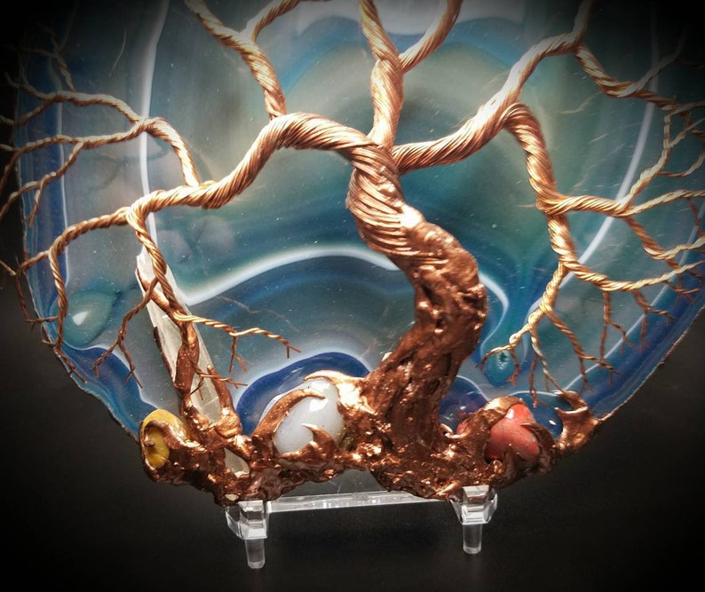 Teal Tree of Life Agate Display Art Sculpture With Gemstones - Etsy