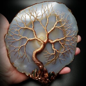 Gray Tree of Life Agate Display Art Sculpture With Gemstones - Etsy