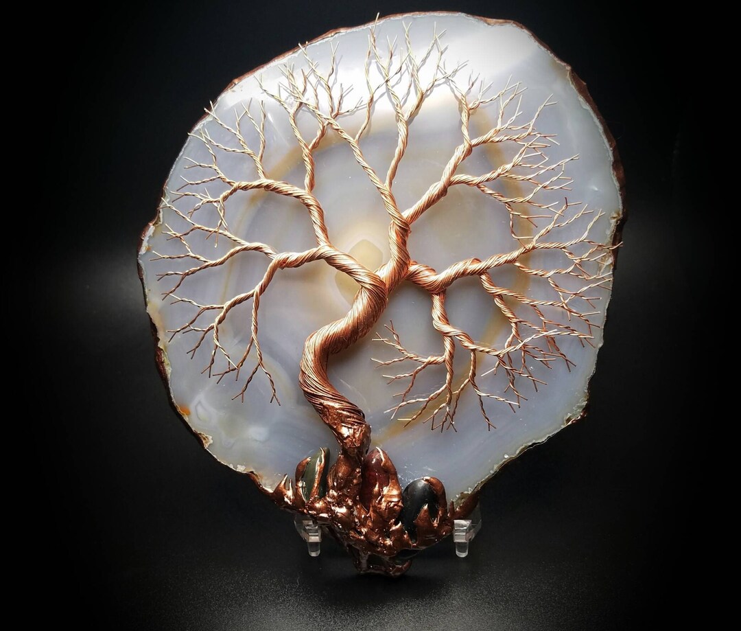 Gray Tree of Life Agate Display Art Sculpture With Gemstones - Etsy