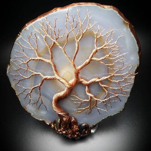 Gray Tree of Life Agate Display Art Sculpture With Gemstones - Etsy