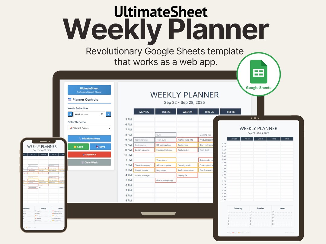 Editable & Printable Google Sheets Weekly Planner | Interactive Digital ...