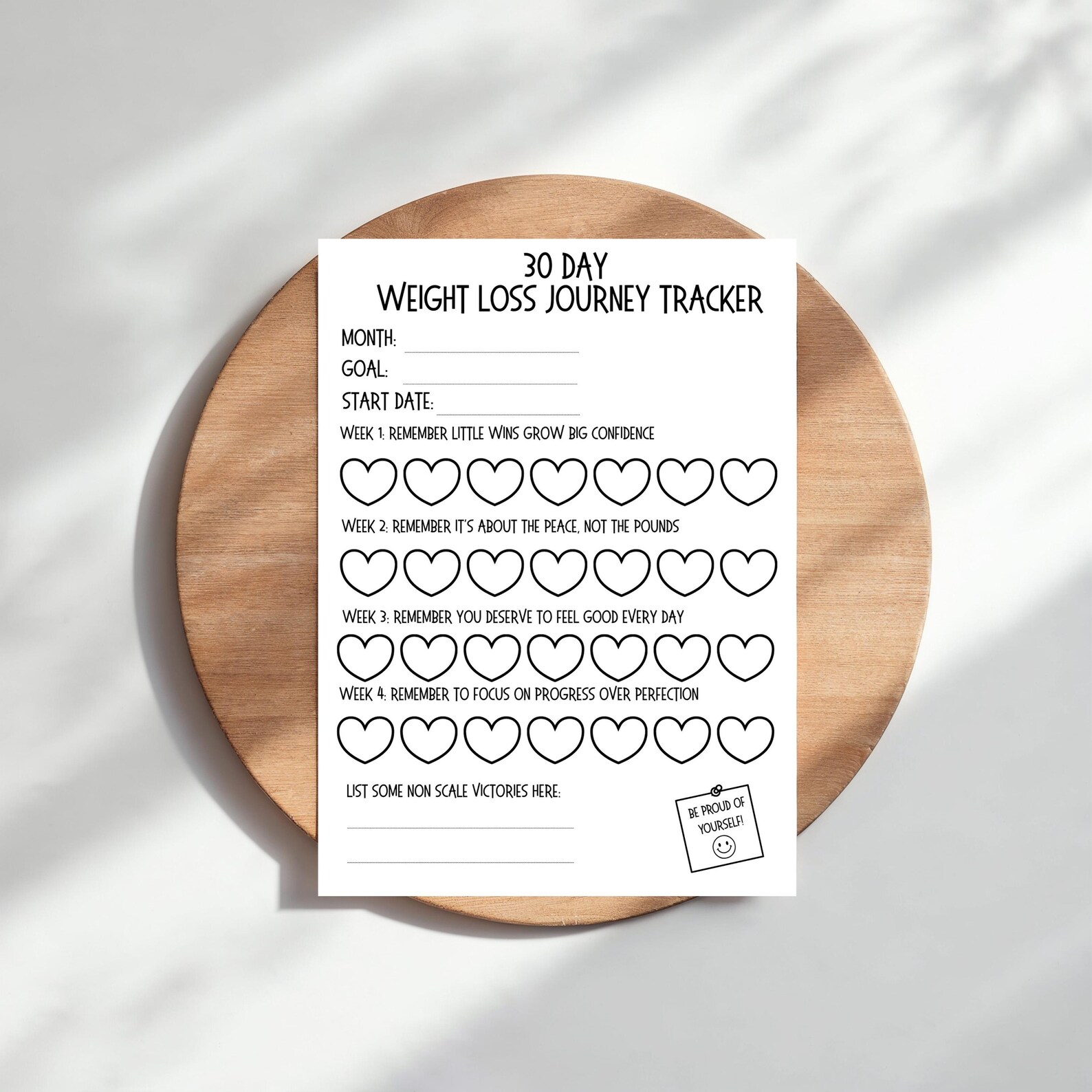Printable 30 Day Weight Loss Progress Tracking Worksheet (digital ...