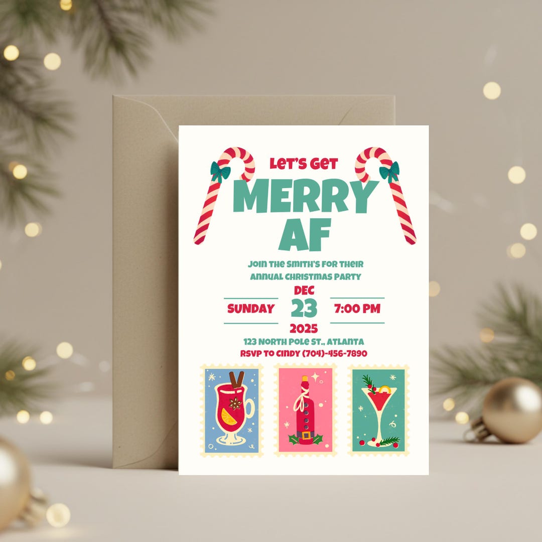 Merry AF Christmas Party Invitation: Holiday Cocktail Digital Download ...