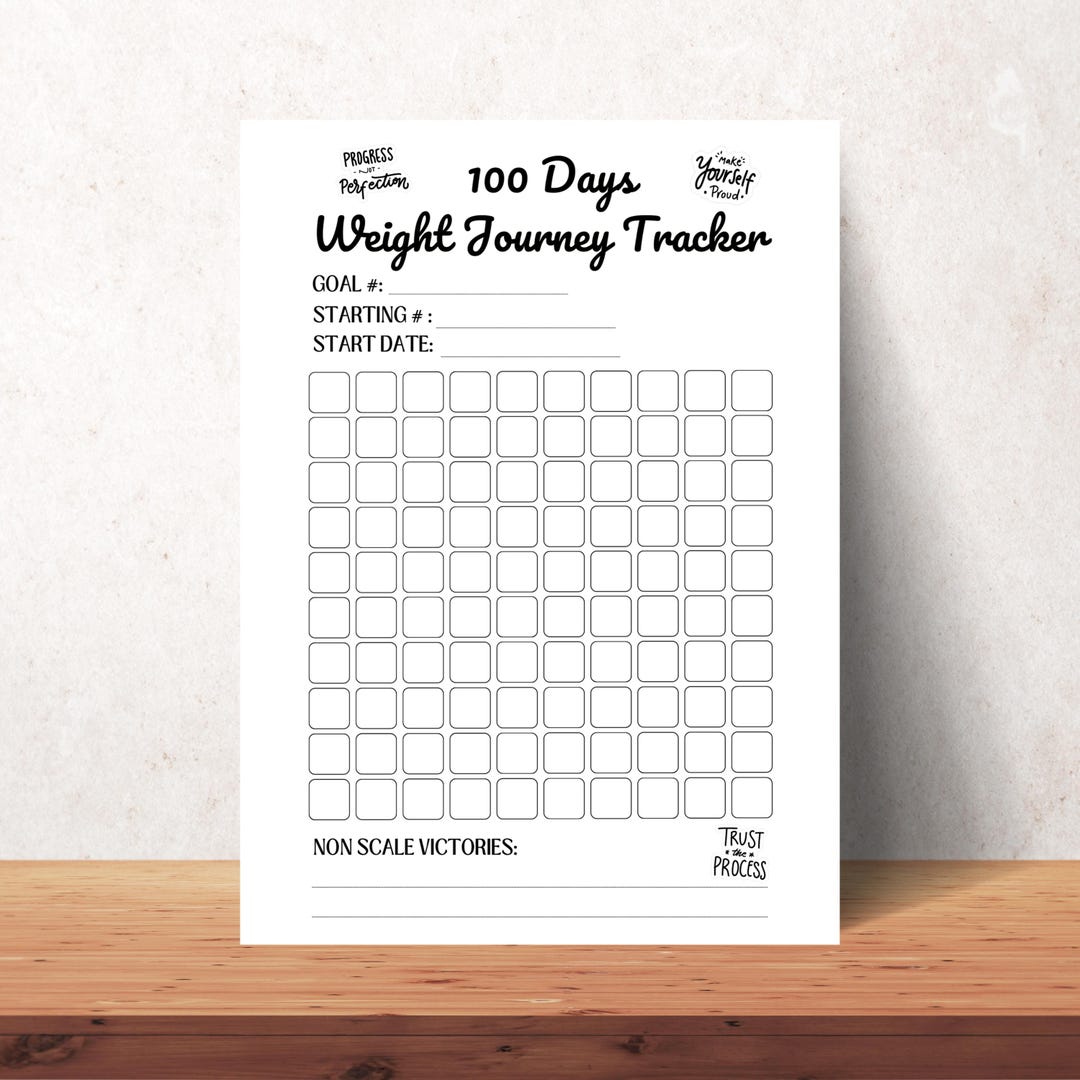 Printable 100 Day Challenge Weight Loss Progress Tracking Worksheet ...